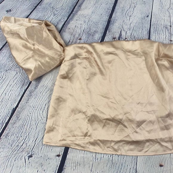 Forever 21 | Tops | Nwt Forever 2 Off Shoulder Tan Satin Cropped Top ...